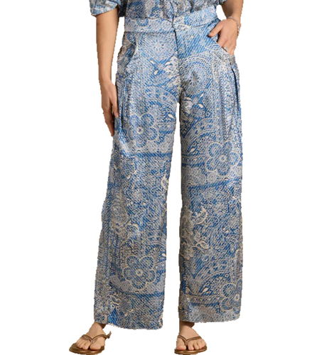 $295 JOHNNY WAS SZ L LAUCHLEN WIDE LEG PANT DENIM PRINT WASHABLE SILK NWT | eBay