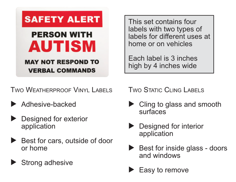 🧩 Autism Safety Alert Window 2 Clings and 2 Decals for Car and Home (4 ...
