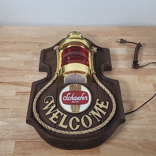 Vintage Pair Schaefer Beer Nautical Welcome Bar Light Signs Red Green ...