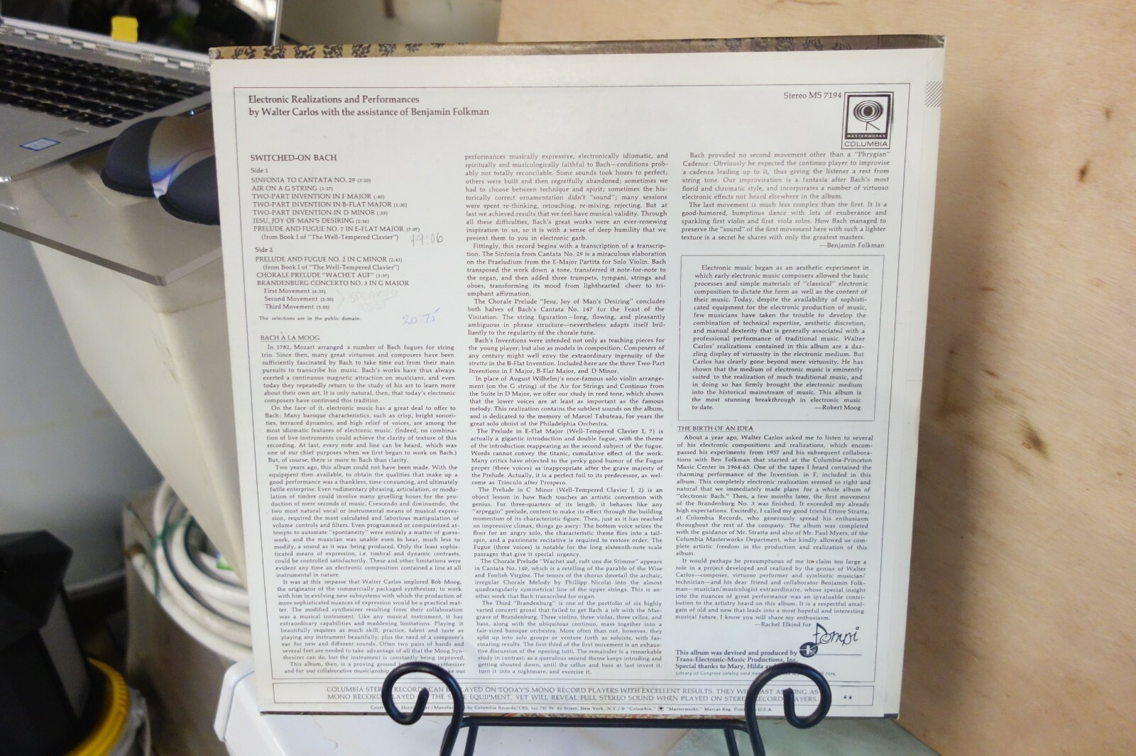 WALTER CARLOS SWITCHED ON BACH MOOG SYNTHESIZER COLUMBIA RECORDS MS ...