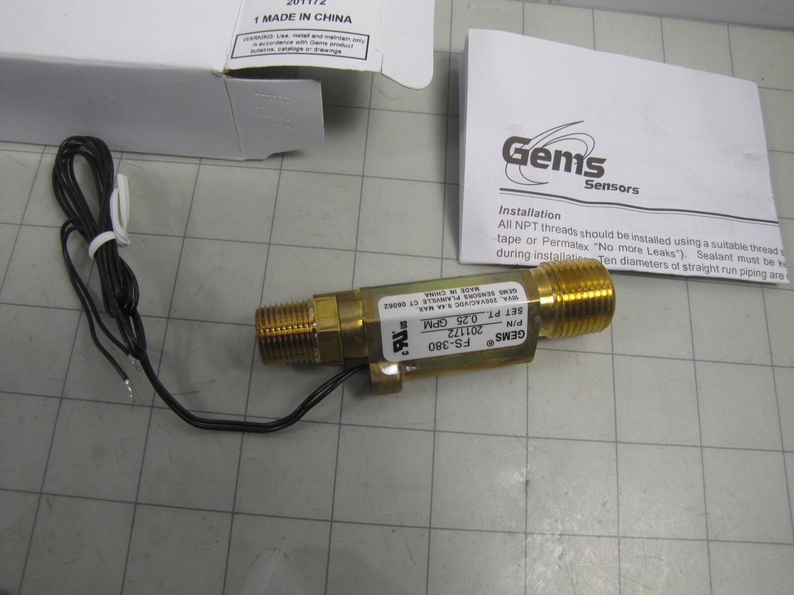 Gems Flow Switch 201172 / FS-380 1/2" x 3/8" Brass 0.25 GPM NEW | eBay