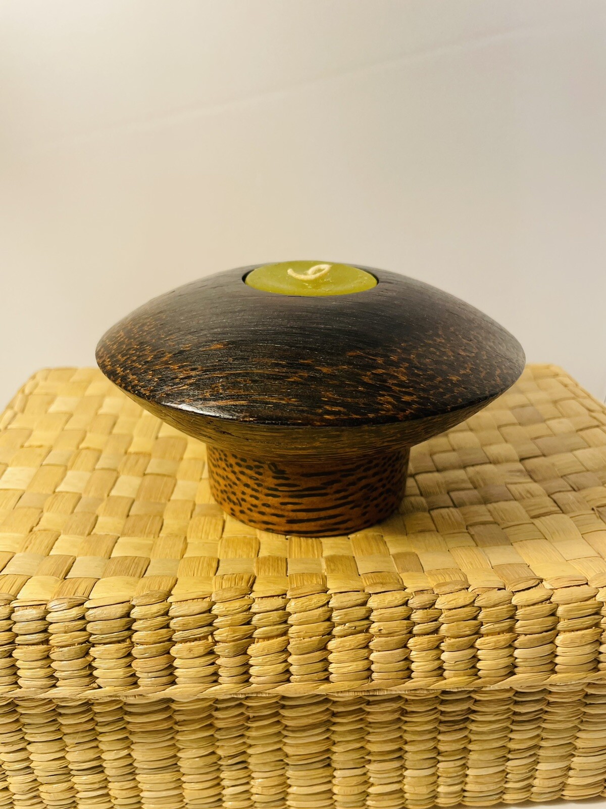 1970 mid century mango wood tea light votive with original candles | eBay