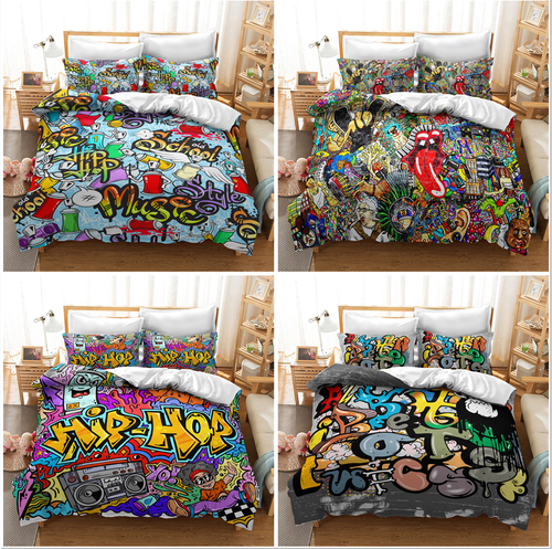 3D Hip-Hop Graffiti Doona Duvet Quilt Cover Bedding Set Pillowcase ...