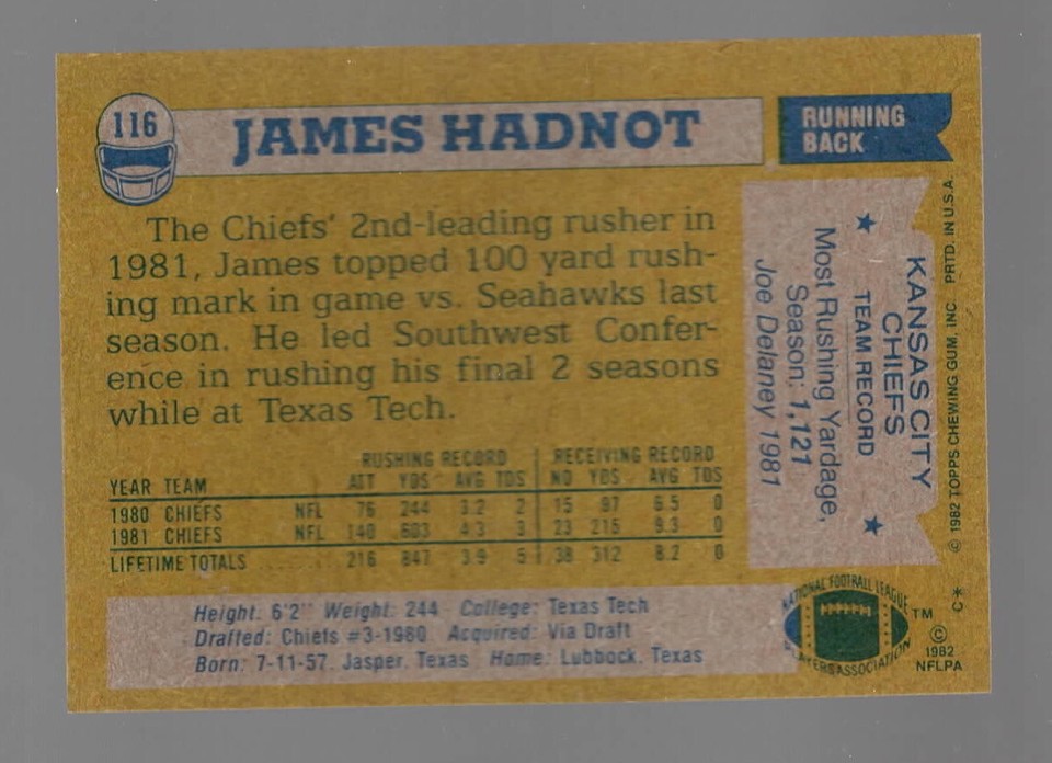 1982 Topps #116 James Hadnot NM/Mint | eBay
