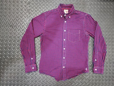 Relwen Shirt Mens Small Red Button Up Red Blue Micro Check Long Sleeve ...