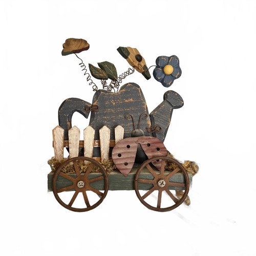 Rustic Wooden Garden Decor with Watering Can and Ladybug | eBay