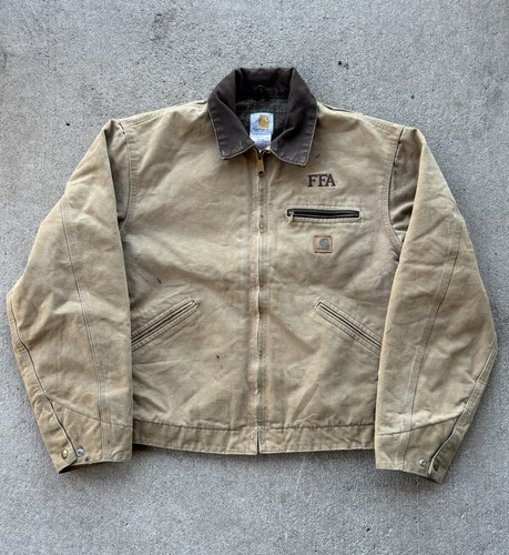 Vintage Distressed Carhartt Tan/Beige Detroit Zip Up Jacket Size Large ...