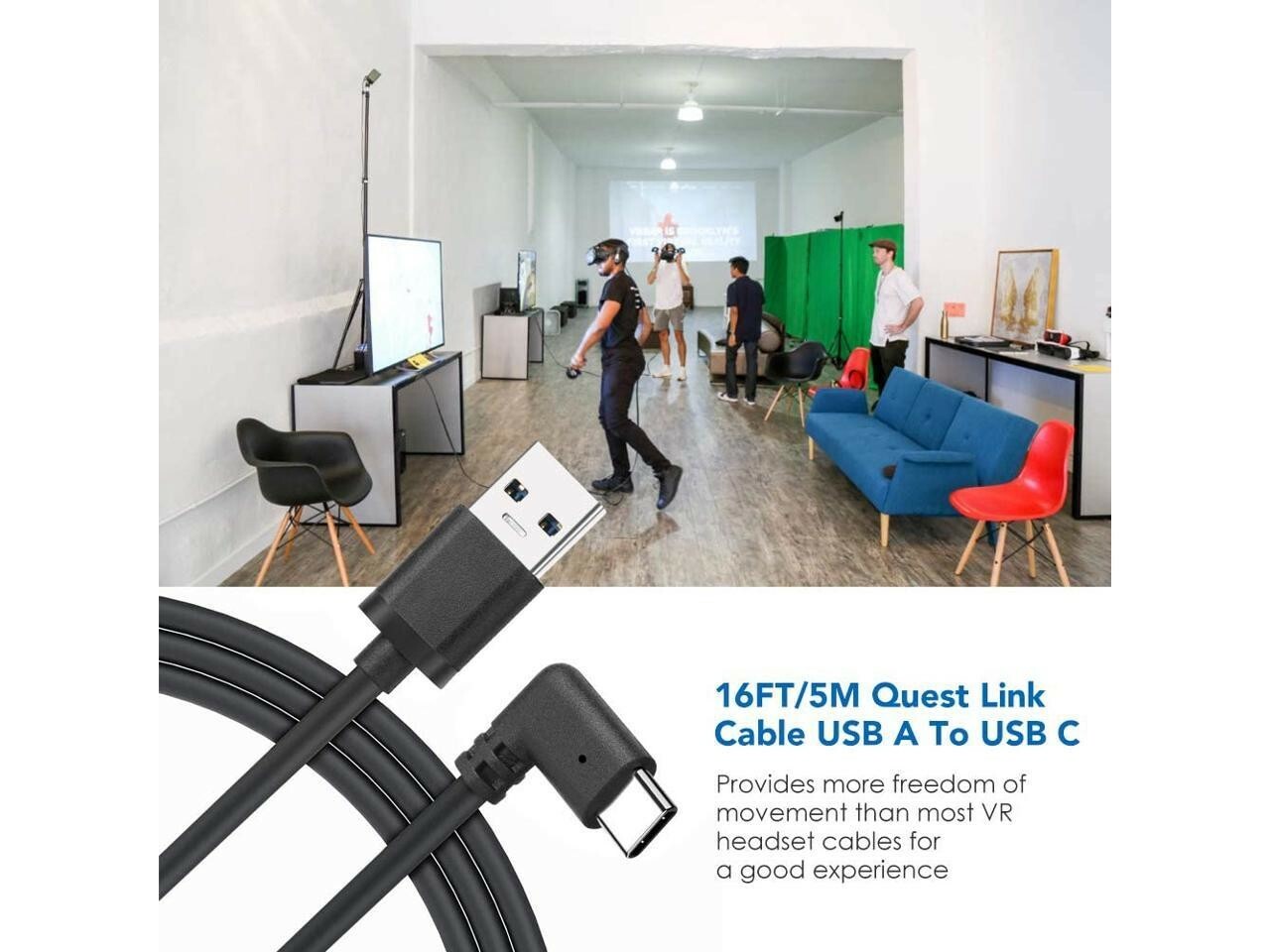 Oculus Quest Link Cable (16FT/5M), Type C USB 3.2, 5 Gbps Transmission ...
