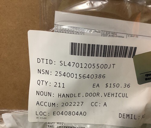 MRAP MAXXPRO ISS DASH HANDLE DOOR OUTSIDE ASSY 3682190C92L 2540-01-564 ...