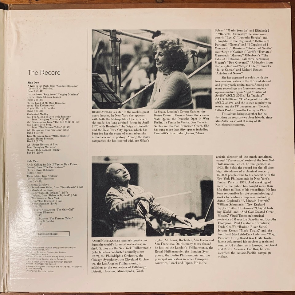 BEVERLY SILLS ANDRE KOSTELANETZ MUSIC OF VICTOR HERBERT VINYL LP ANGEL ...
