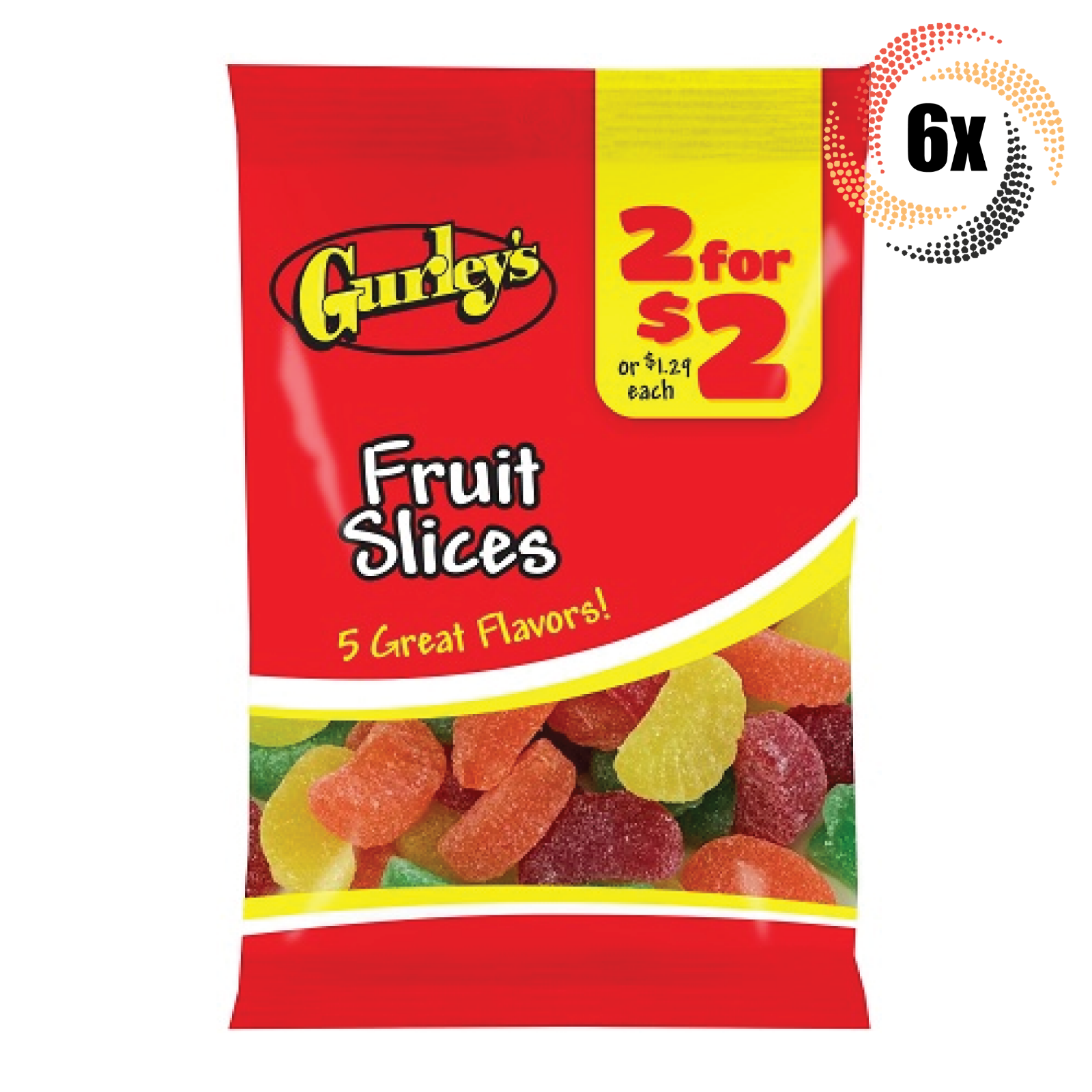 6x Bags Gurley's Assorted Flavor Fruit Slices Candy | 4oz | Fast ...