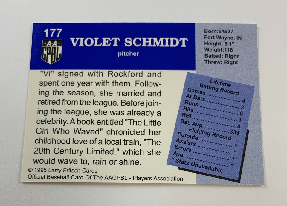 Fritsch AAGPBL Baseball Singles: #177 Violet Schmidt | eBay