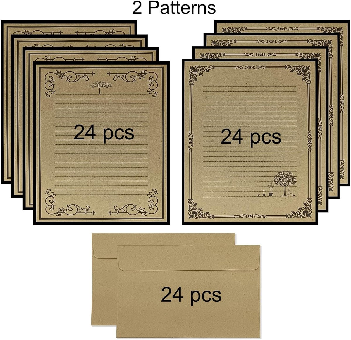 Pen Pal Supplies 72-Piece Vintage Stationery Set - 48 Lined Papers & 24 ...