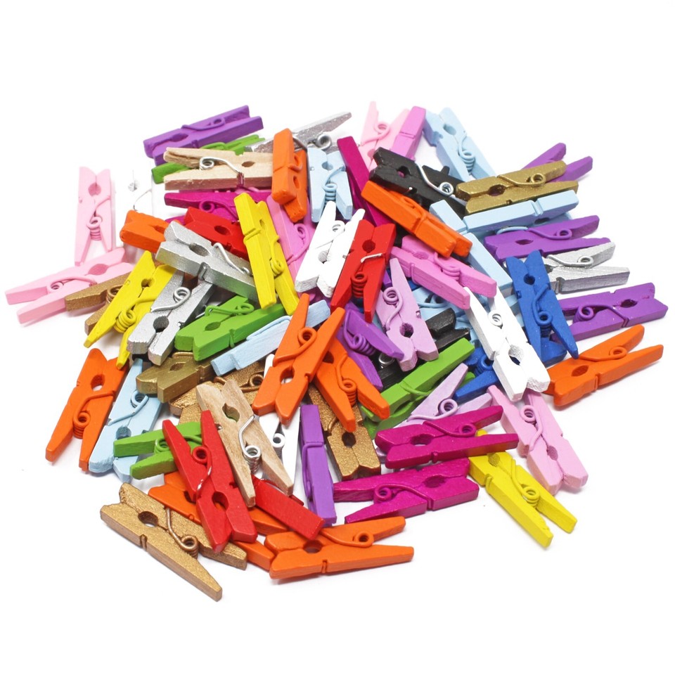 25mm Mini Coloured Wooden Clothes Peg Craft For Vintage Shabby Chic ...