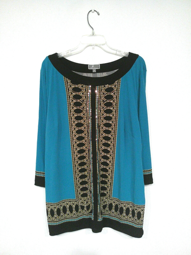 JM Collection Women's Blouse Size XL Chain Link Pattern Sequin Trim ...