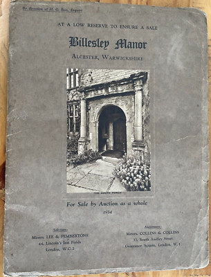 BILLESLEY MANOR ALCESTER SALE CATALOGUE 1934 WITH LARGE MAP OF THE ...