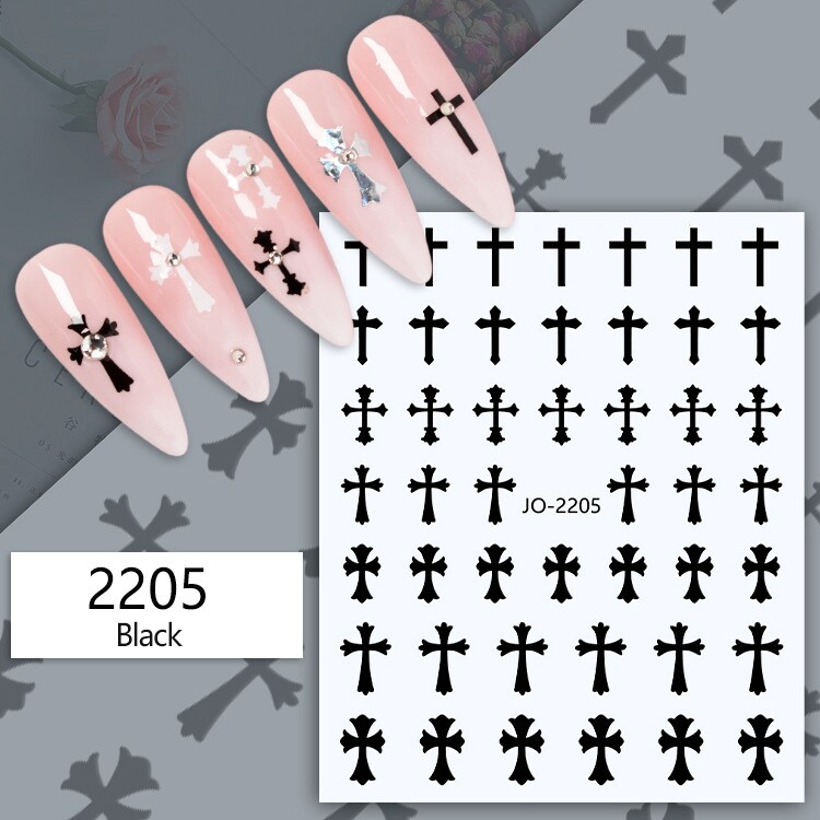 Cross Nail Art Sticker Gold Silver Black White Nail Decals 9 Colors 5 ...