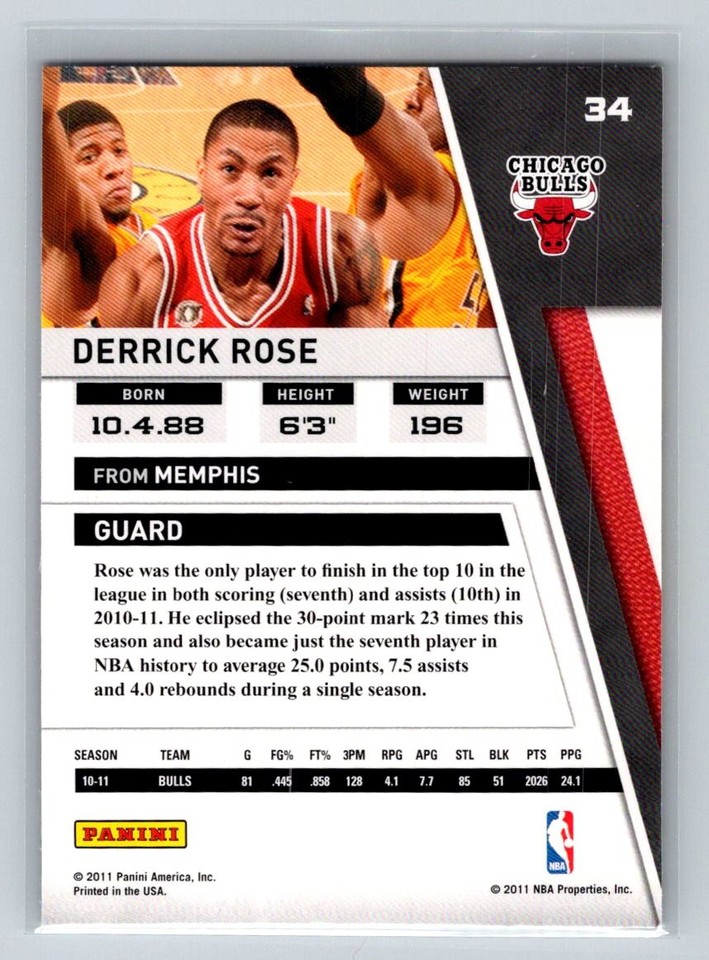 2010-11 Panini Season Update #34 Derrick Rose Chicago Bulls Basketball ...