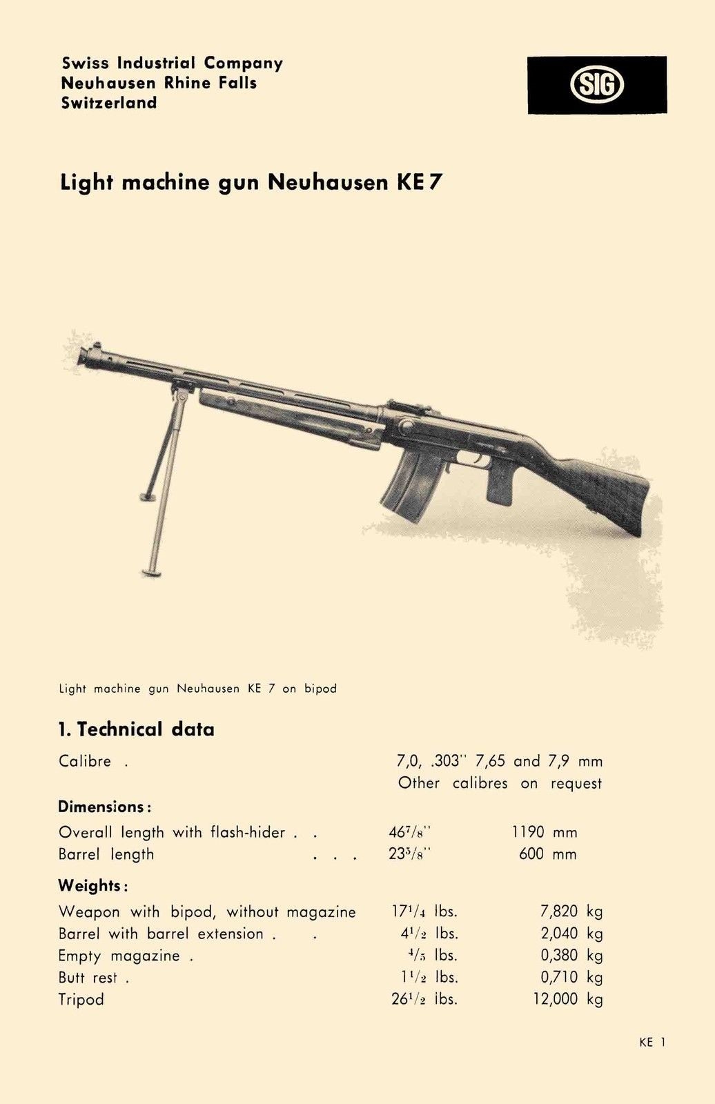 SIG KE7 c1935 Light Machine Gun (LMG) Technical Data | eBay