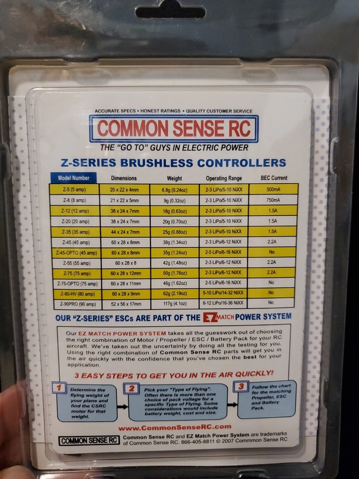 Common Sense RC 45 Amp OPTO Z-Series Brushless ESC for RC Airplane ...