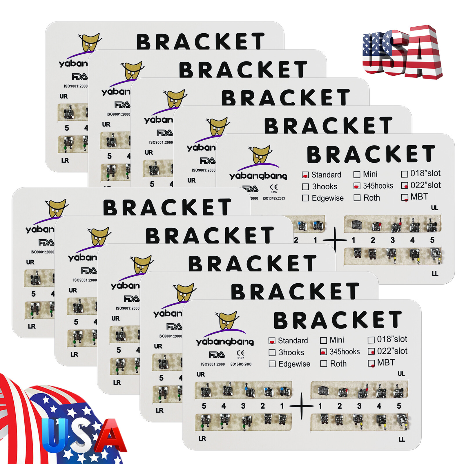 200pcs Dental Orthodontic Brackets Braces Standard MBT 022 Slot 345Hook ...