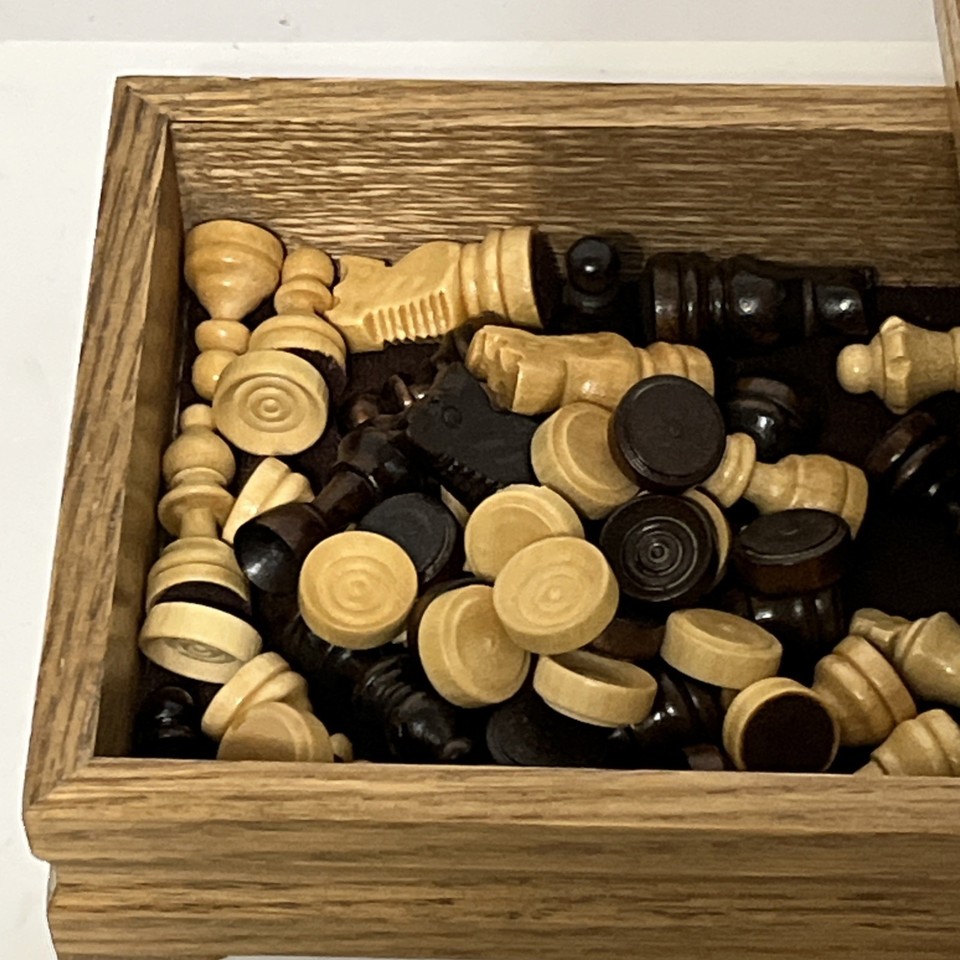 Cool Vintage Wood Folding Swivel Top Chess And Checkers Set Complete ...