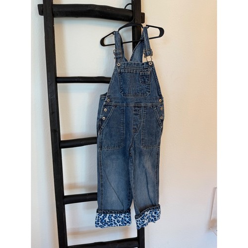 Vintage Old Navy Kids Blue Denim Overalls Leopard Cuff Jeans Size 5 ...