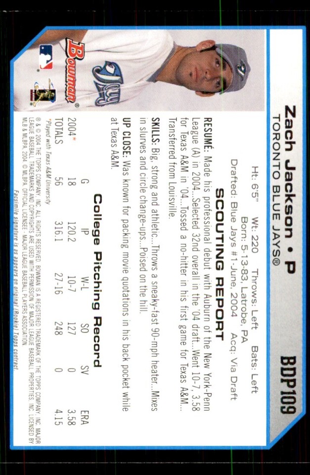 2005 Bowman. Zach Jackson Baseball Cards #BDP109 | eBay