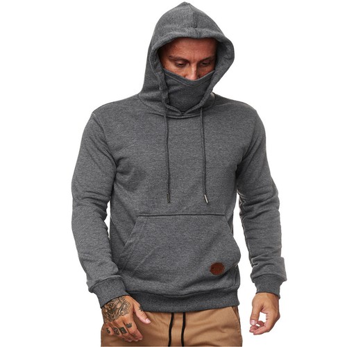 Men Pullover Hooded Hooded Tops Drawstring Tops With Built-in Mask Face ...