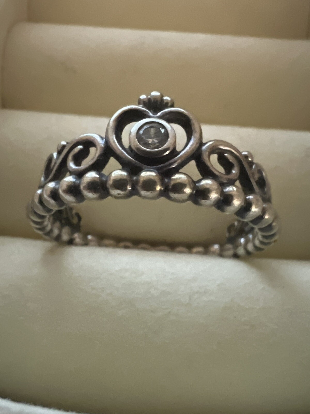 Authentic Pandora 925 Sterling Silver Crown Ring Size… - Gem