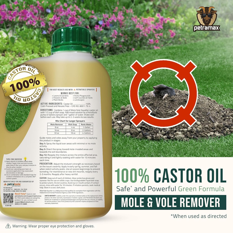 max Castor Oil Mole Repellent for Lawns - Best anti Mole and Vole ...