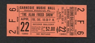 Alan Freed 1960 Unused Concert Ticket Early Rock n Roll Freddy Cannon ...
