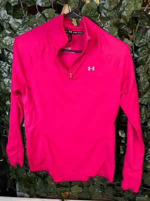 Women’s Under Armour Pullover Small Neon Pink Zip Shirt Semi Fitted ...