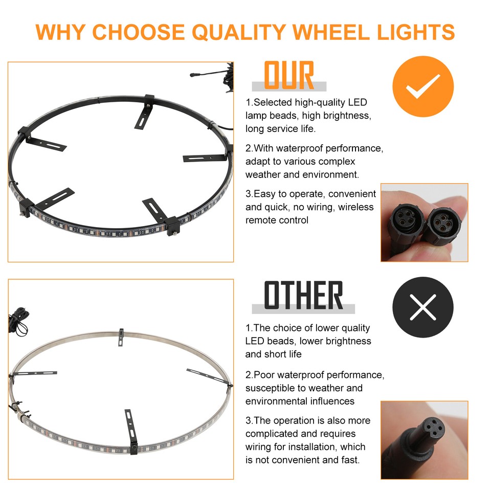 4x 15.5" Car RGB LED Wheel Ring Rim Lights Bluetooth APP For Jeep ...