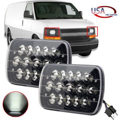 7X6" 5x7" Black Square LED Headlights For Chevy Express 3500 2500 1500 ...