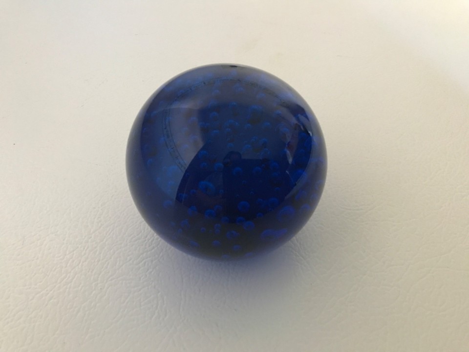 VTG Cobalt Blue Hand Blown Art GLASS Controlled Bubbles PAPERWEIGHT Orb ...