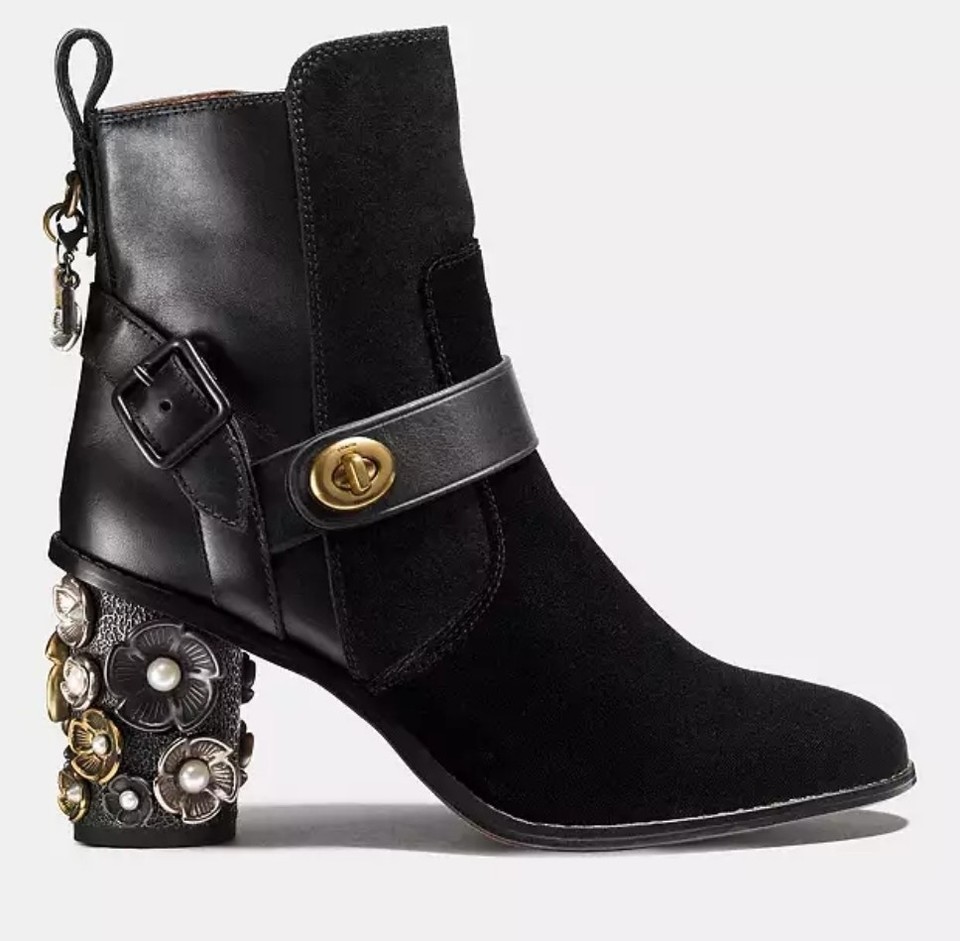 Coach 1941 Womens Moto Boot Tea Rose Heel Blk Suede/Velvet EUC Size 7.5 ...
