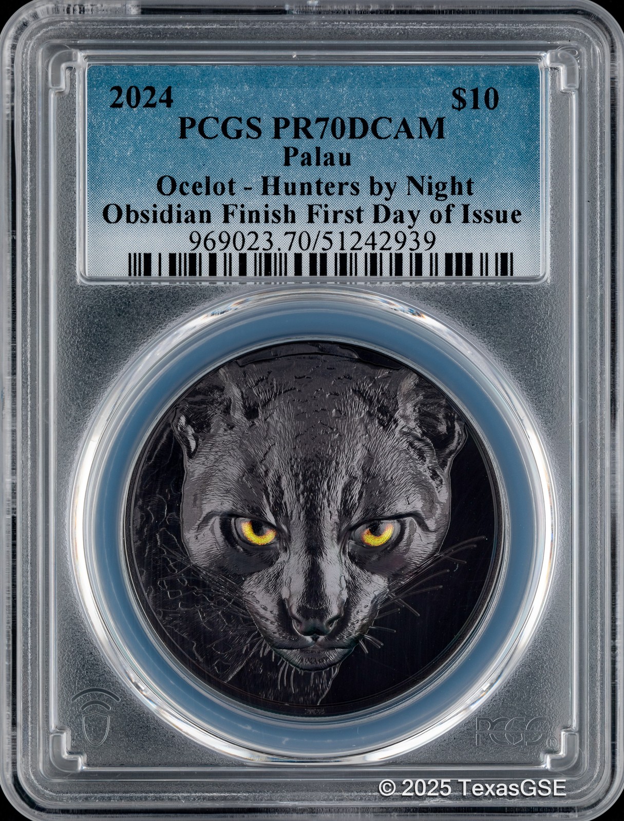 2024 Palau $10 2oz Silver Hunters by Night – Ocelot Black Proof PCGS ...