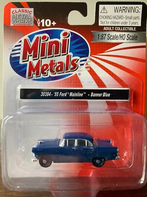 C.M.W. Mini Metals #30384 1955 Ford Mainline 4-Door Sedan Blue H.O. 1: ...