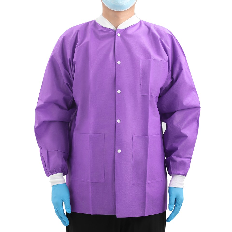 JMU Disposable Lab Jackets SMS Medical Hip Length Coats 3 Pockets W ...