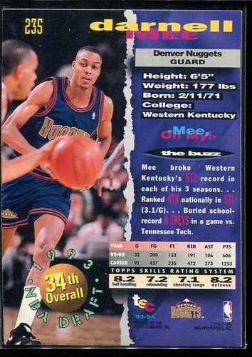 1993-94 Topps Stadium Club Darnell Mee #235 Denver Nuggets | eBay