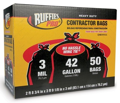 Ruffies Pro 1124905 Black 3 mil. ga. Heavy Duty Contractor Bags 42 gal ...