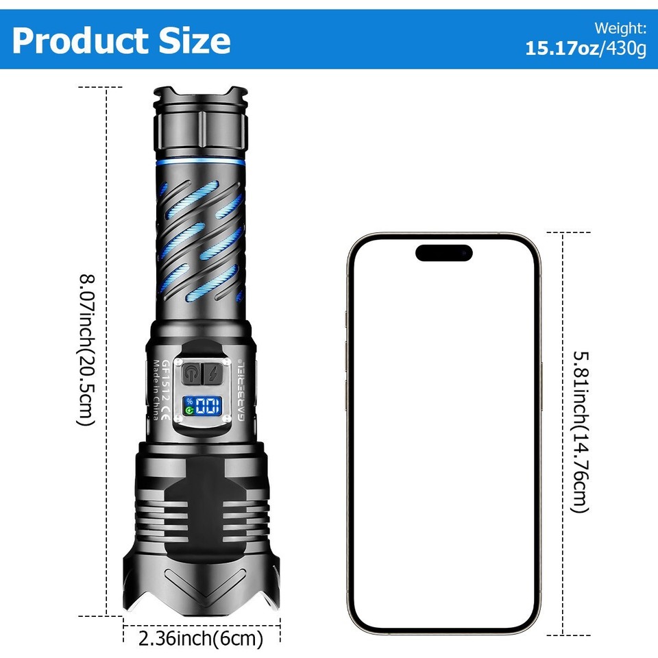 Super Bright LED Powerful Flashlight 50W Rechargeable Light+ Mini ...