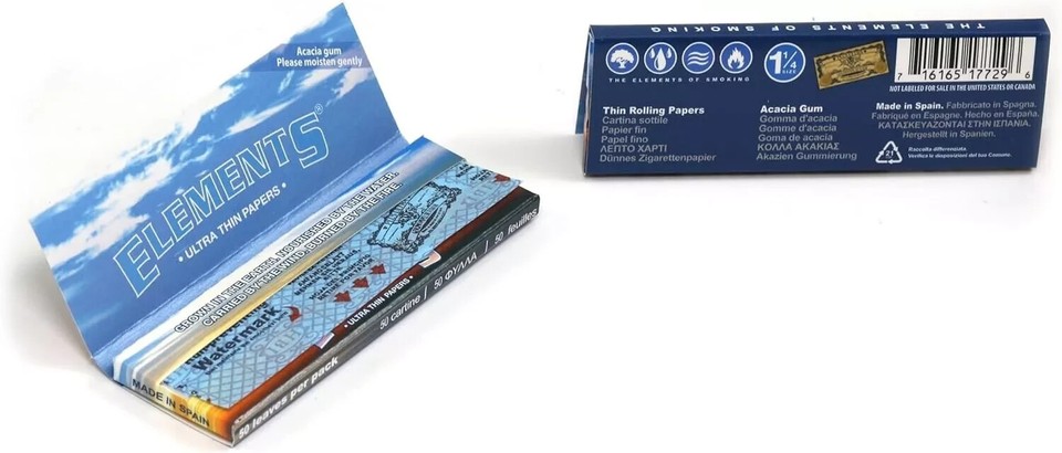 ELEMENTS 1 1/4 Ultra Thin Rice Rolling Papers – Full Box (25 Booklets ...