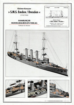 HMV 1:250 scale Imperial German cruisers Emden/Dresden paper model ...
