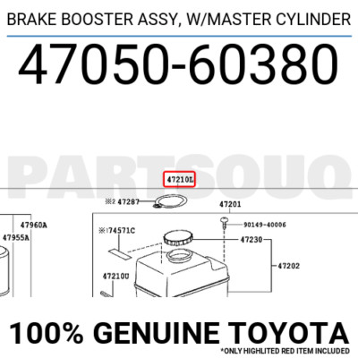 4705060380 Genuine Toyota BRAKE BOOSTER ASSY, W/MASTER CYLINDER 47050 ...