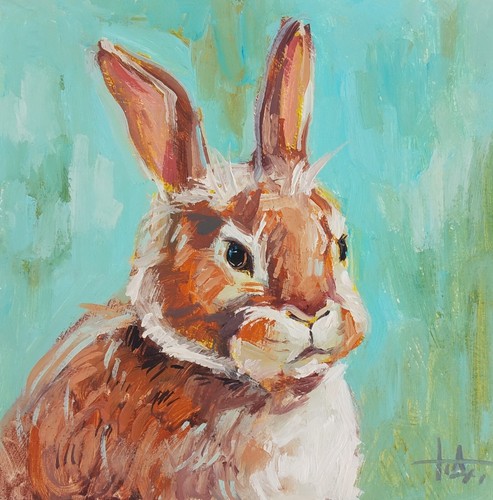 Original Oil Painting Portrait of Rabbit 5x5 Inch Modern Animal ...