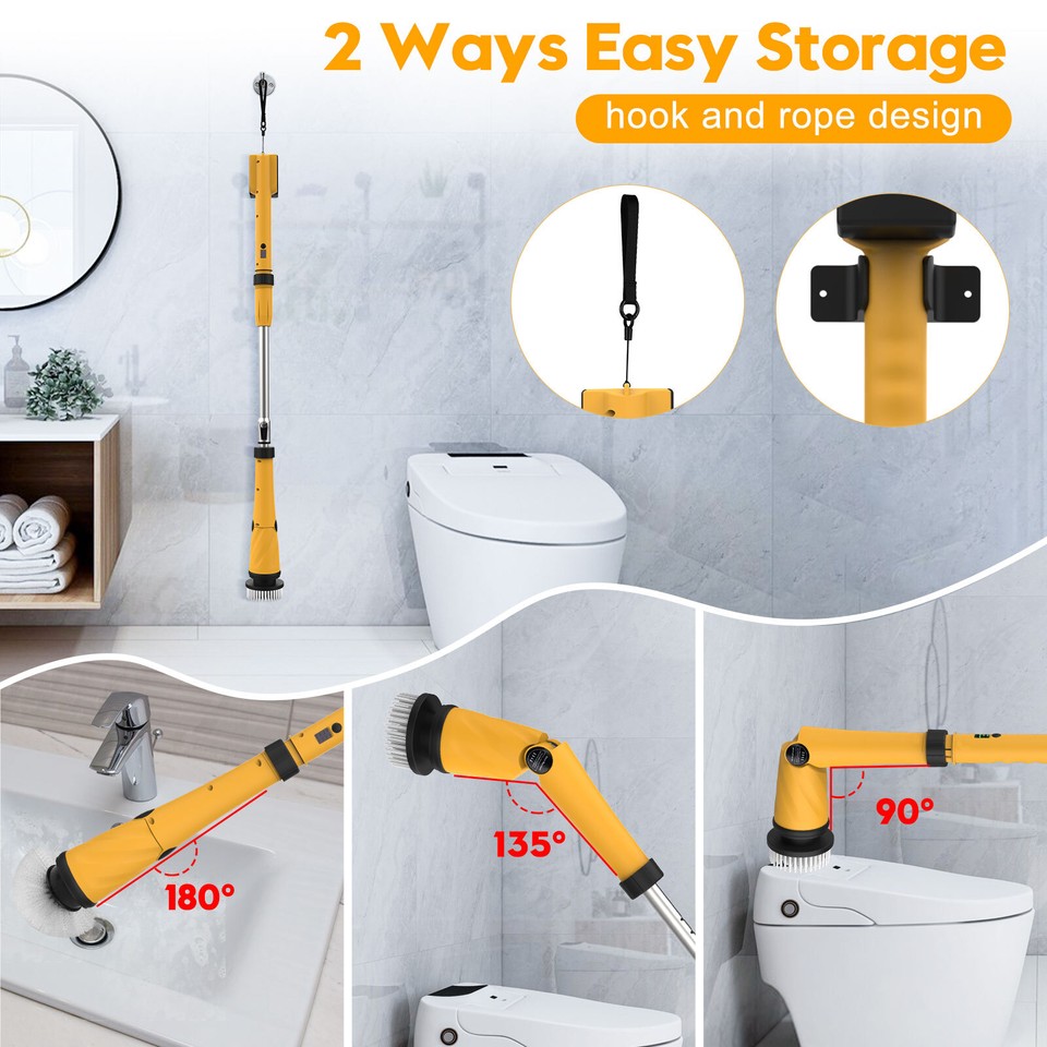 Extendable Electric Spin Scrubber Cordless Powerful Cleaning Brush for ...