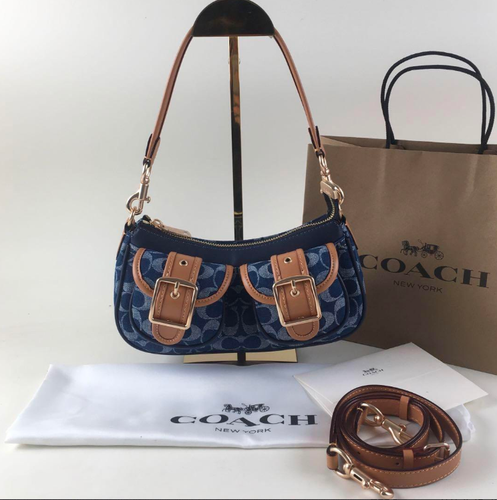 COACH Ashton Baguette Bag In Signature Canvas Denim/Brown CY700 Outlet ...