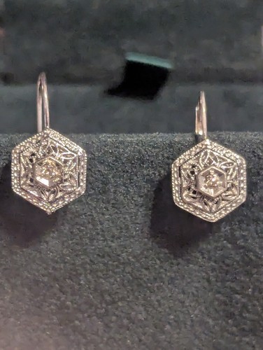 Art Deco 14k White Gold Rose Cut Diamond Dangle Earrings 0.08ctw 2g | eBay